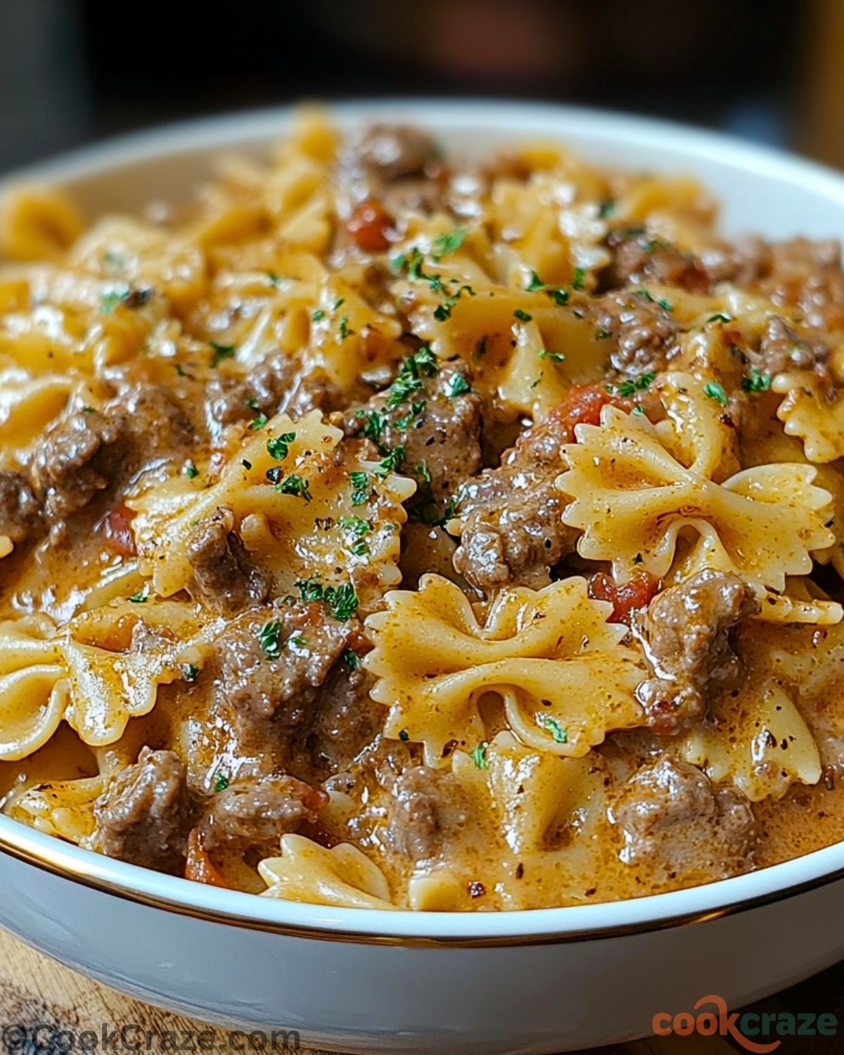 Bowtie Pasta with Creamy Velveeta Beef Sauce - Cook Craze