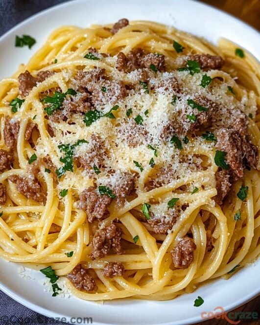 Garlic Parmesan Beef & Spaghetti Pasta - Cook Craze