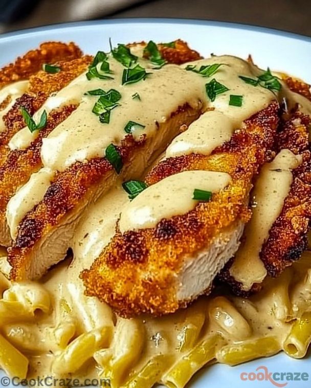 Crispy Chicken with Creamy Pasta - Cook Craze
