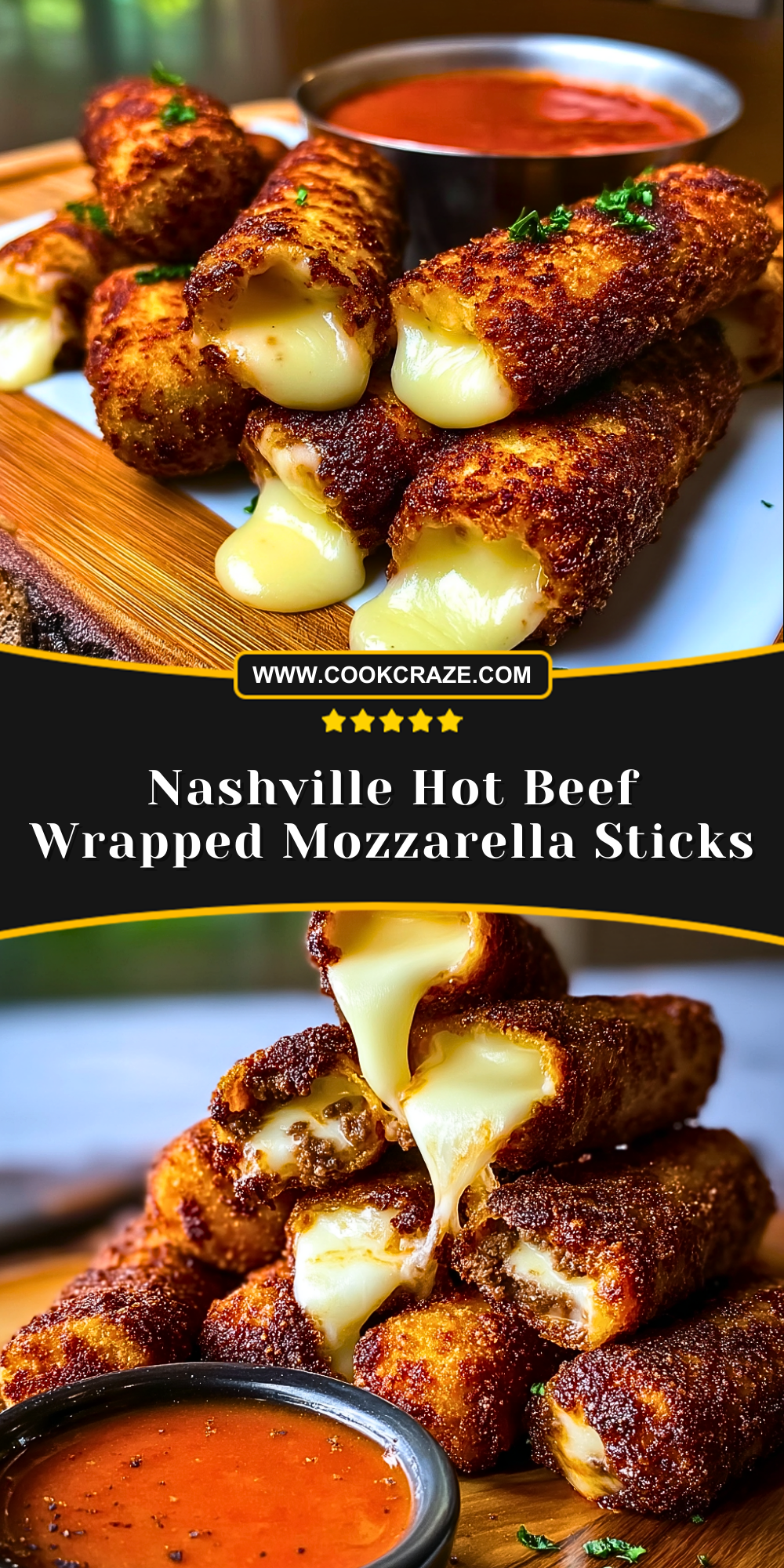 Nashville Hot Beef Wrapped Mozzarella Sticks - Cook Craze