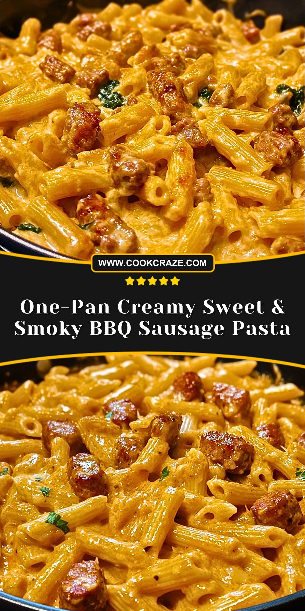 One-Pan Creamy Sweet & Smoky BBQ Sausage Pasta - Cook Craze