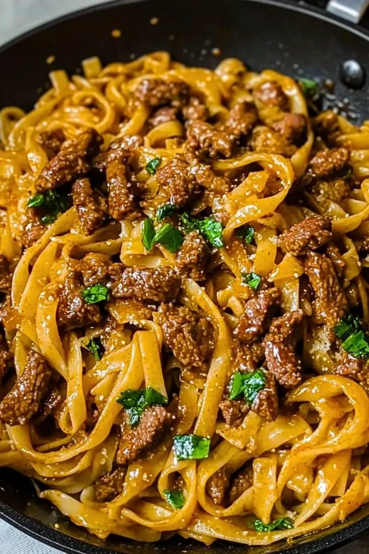 Skillet Spicy Honey Garlic Beef Pasta - Cook Craze