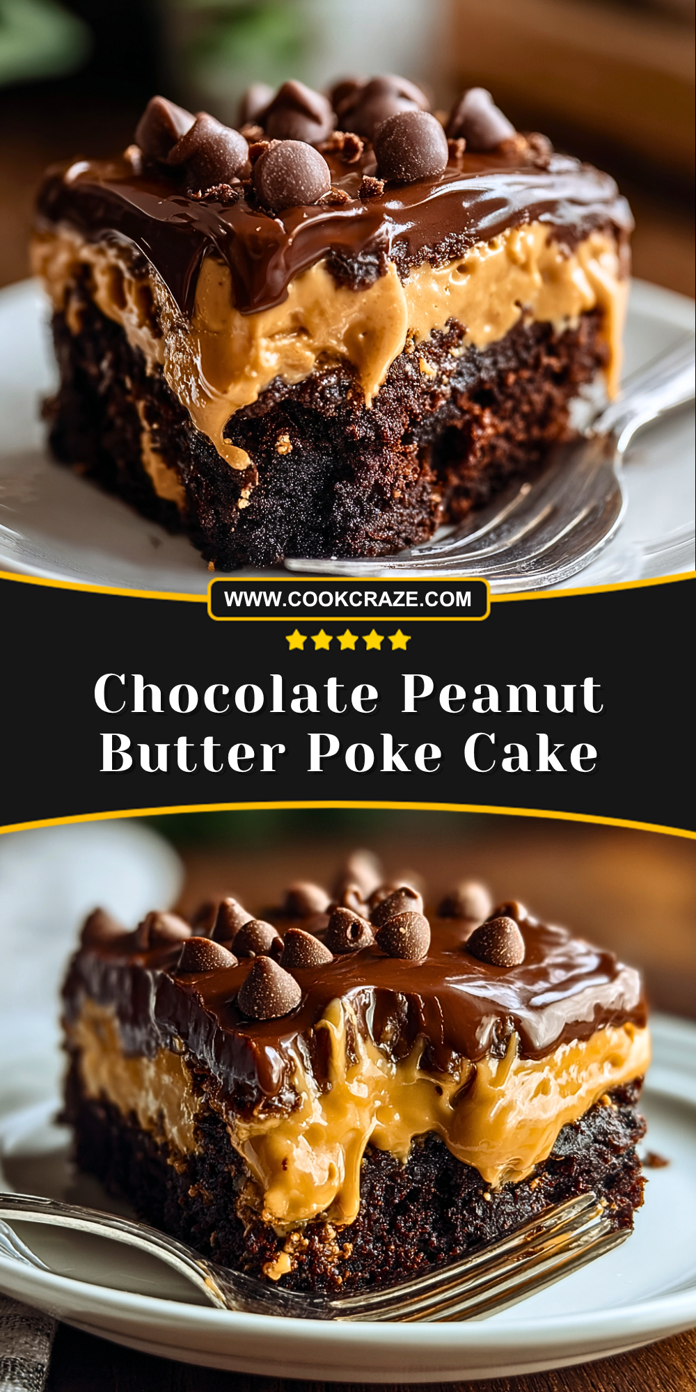 Chocolate Peanut Butter Poke Cake - Cook Craze