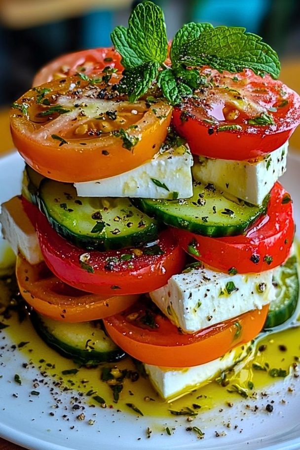 Greek Feta Salad Tower - Cook Craze