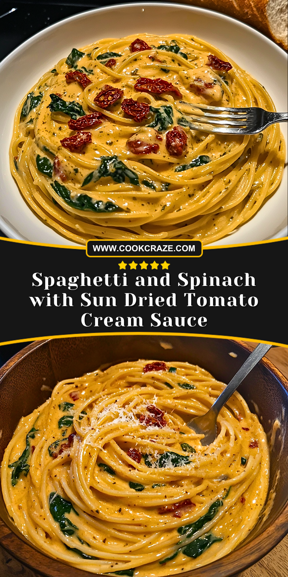 Spaghetti and Spinach with Sun Dried Tomato Cream Sauce - Cook Craze