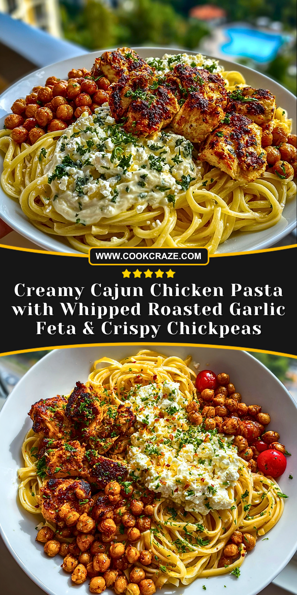 Creamy Cajun Chicken Pasta with Whipped Roasted Garlic Feta & Crispy ...