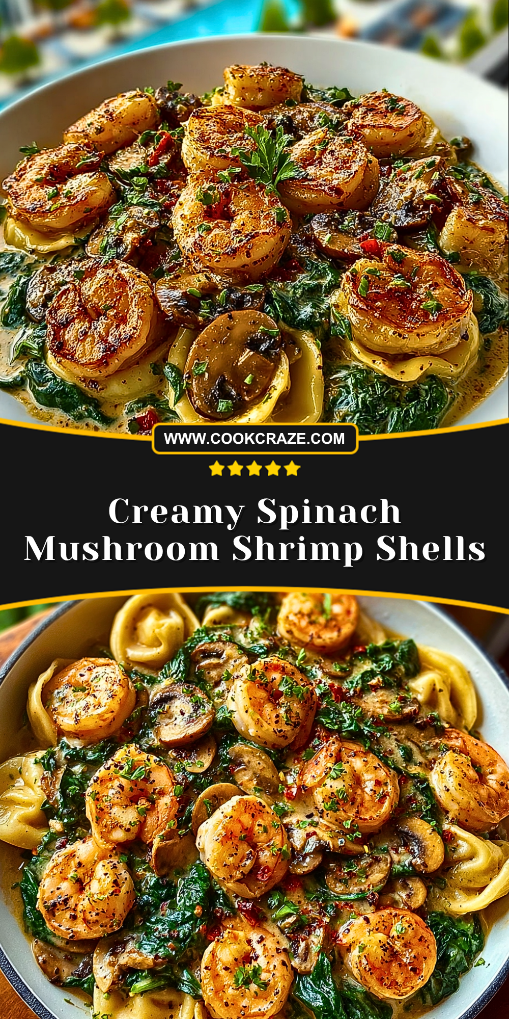 Creamy Spinach Mushroom Shrimp Shells - Cook Craze