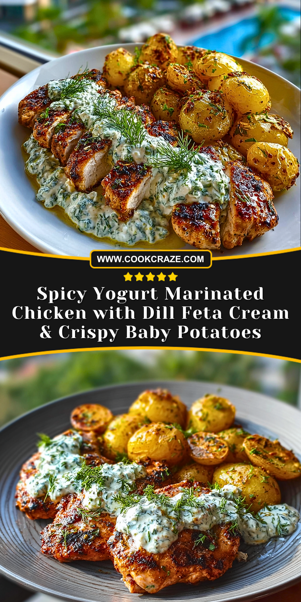 Spicy Yogurt Marinated Chicken with Dill Feta Cream & Crispy Baby ...