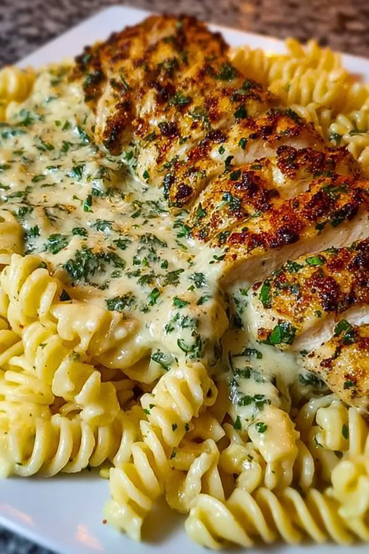 Cheesy Twisted Pasta with Creamy Garlic Parmesan Chicken - Cook Craze