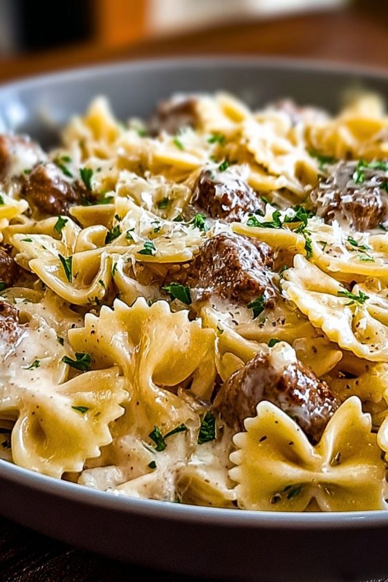 Creamy Beef and Bowtie Pasta Recipe - Cook Craze