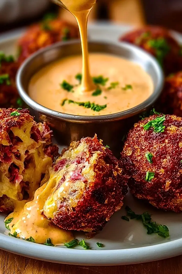 Easy Reuben Balls Recipe with Spicy Thousand Island Dip - Cook Craze