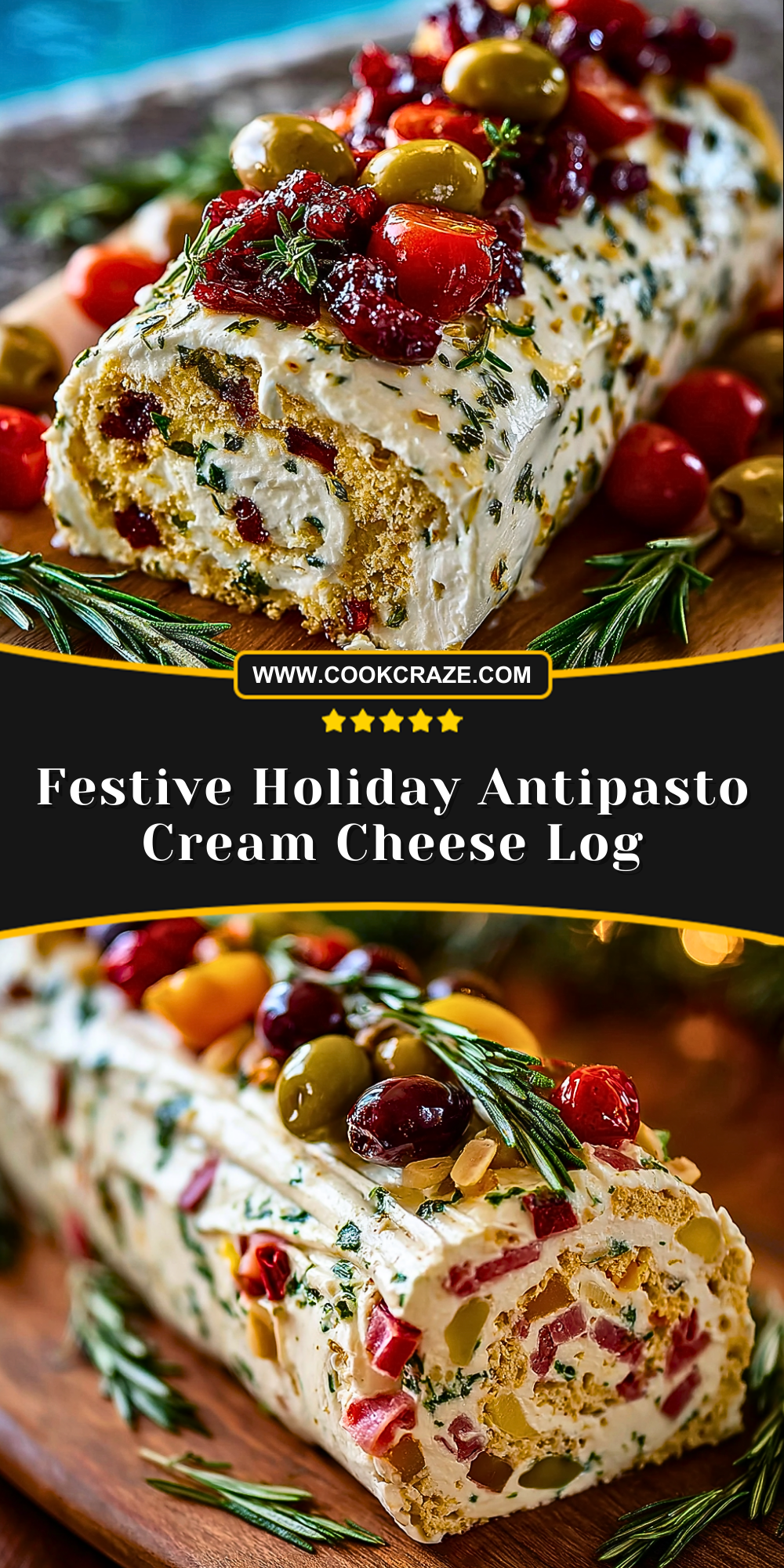 Festive Holiday Antipasto Cream Cheese Log - Cook Craze