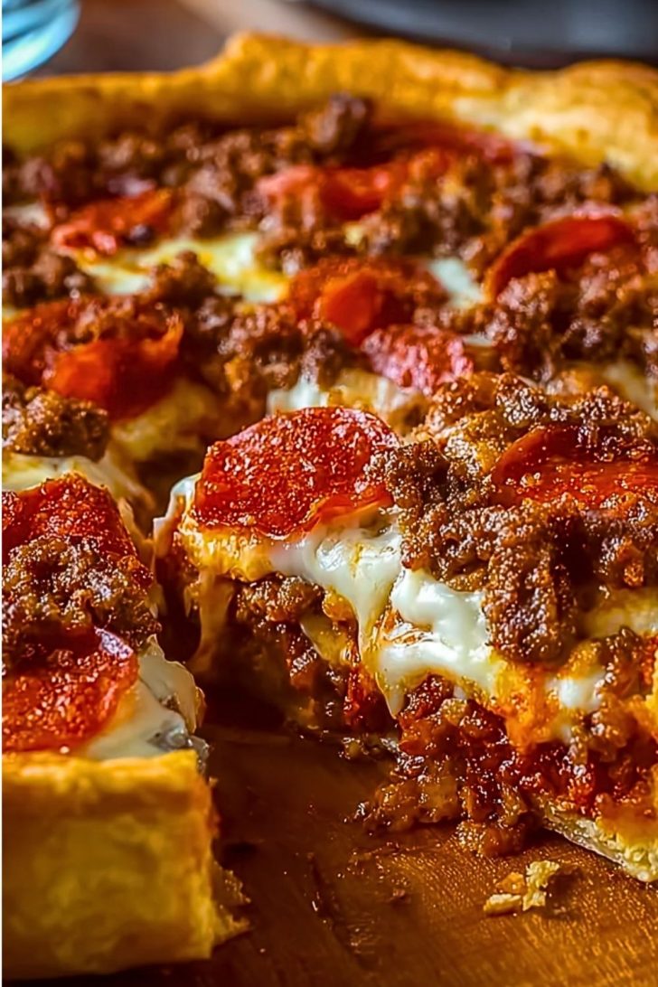 Ultimate Deep-Dish Hamburger Sausage Pepperoni Pie Recipe - Cook Craze