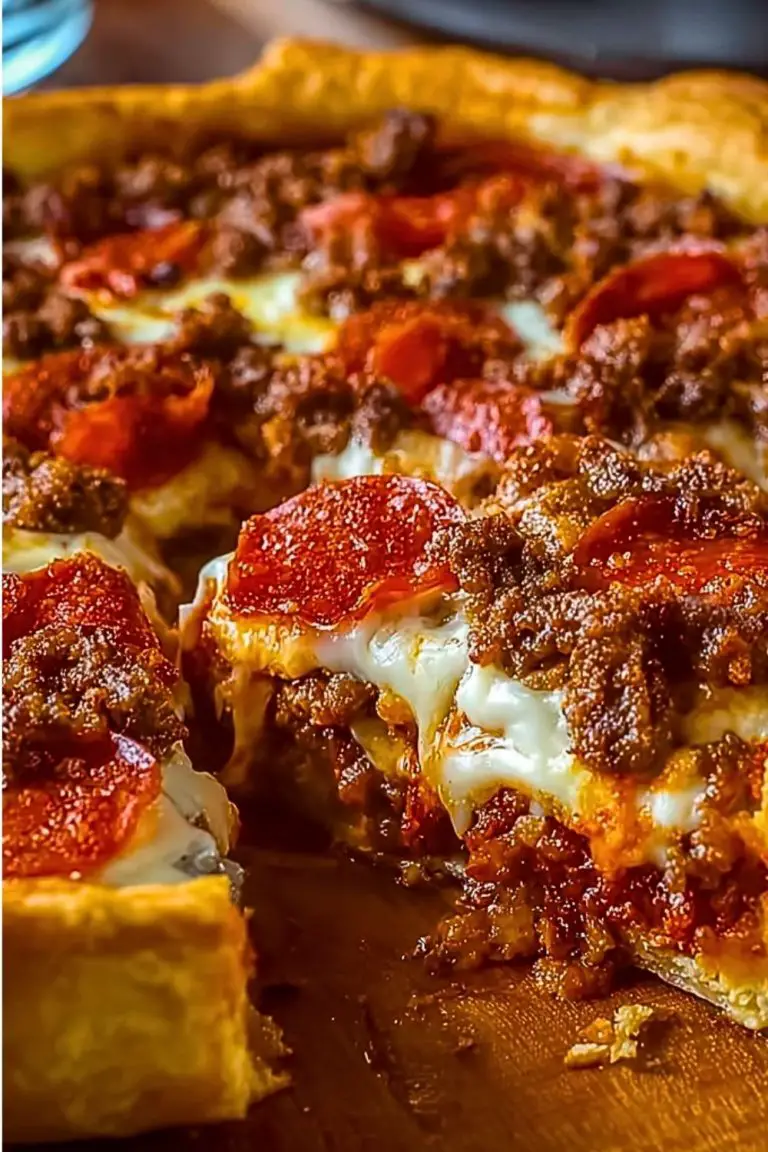 Ultimate Deep-Dish Hamburger Sausage Pepperoni Pie Recipe - Cook Craze