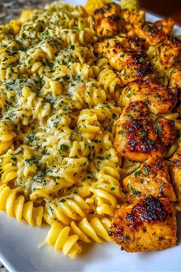 Cheesy Rotini with Garlic Parmesan Chicken Easy Pasta Dinner - Cook Craze