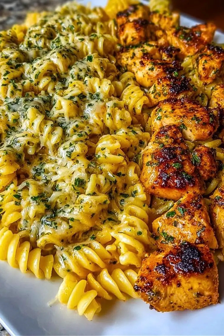 Cheesy Rotini with Garlic Parmesan Chicken Easy Pasta Dinner - Cook Craze
