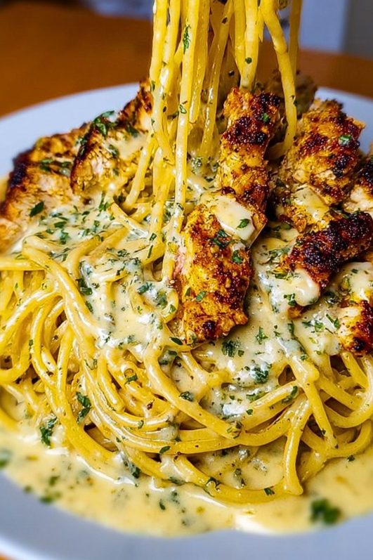 Creamy Cajun Chicken Spaghetti with Garlic Mozzarella Sauce - Cook Craze
