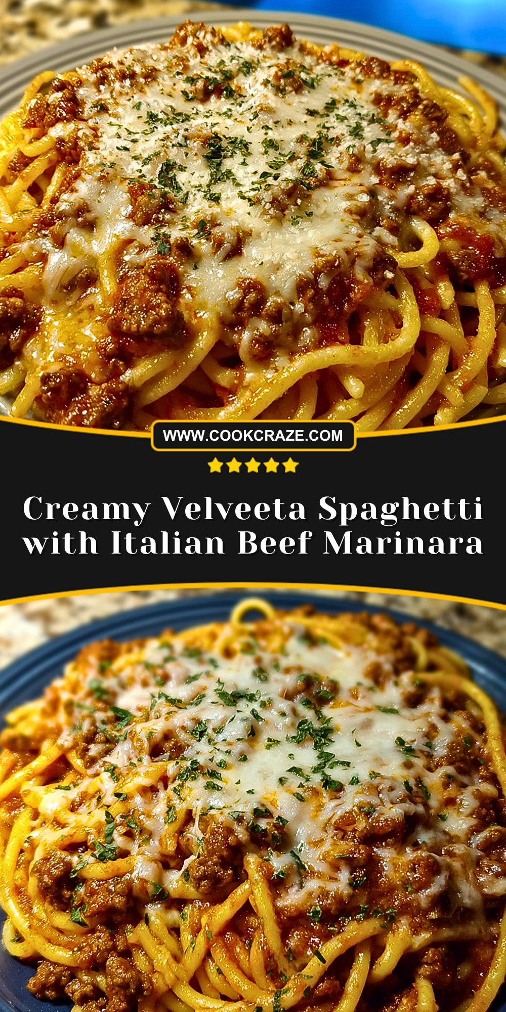 Creamy Velveeta Spaghetti with Italian Beef Marinara - Cook Craze