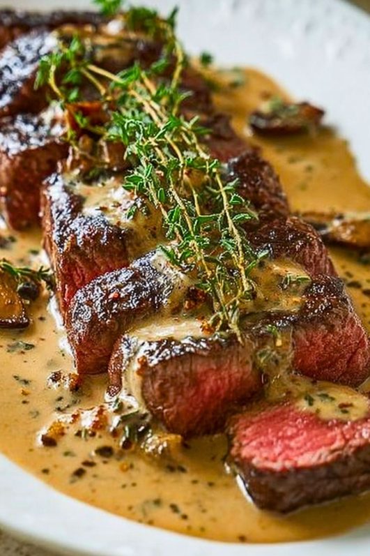 French Seared Steak with Cognac Cream Sauce - Cook Craze