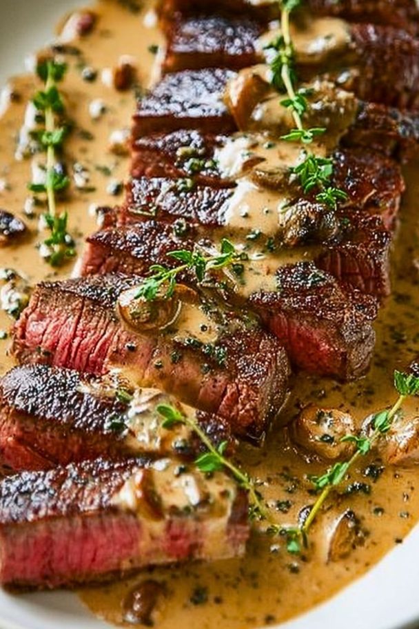 French Seared Steak with Cognac Cream Sauce - Cook Craze