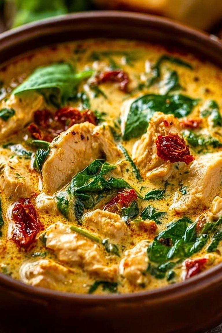 Rich & Creamy Chicken Spinach Soup with Sun-Dried Tomatoes - Cook Craze