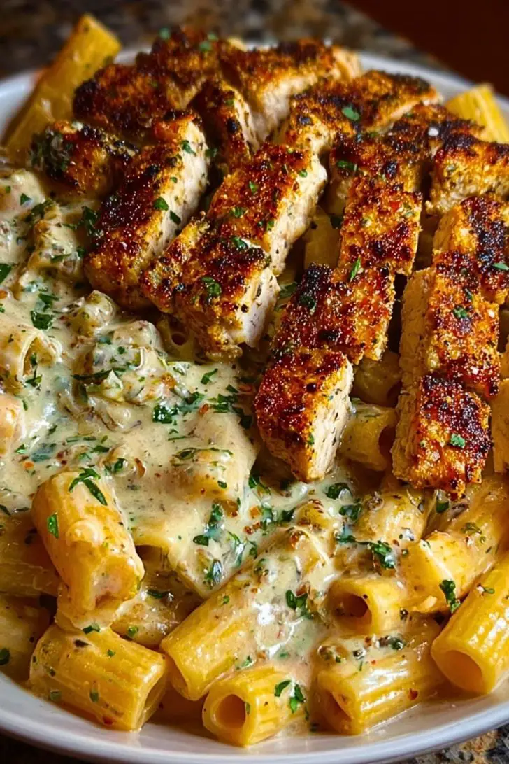 Spicy Cajun Chicken Rigatoni in Creamy Mozzarella Alfredo - Cook Craze