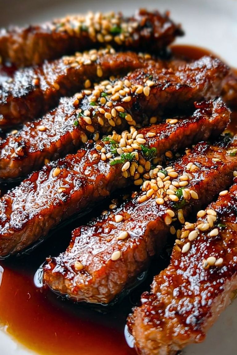 Teriyaki Marinated Beef Strips with Sesame Seeds - Cook Craze
