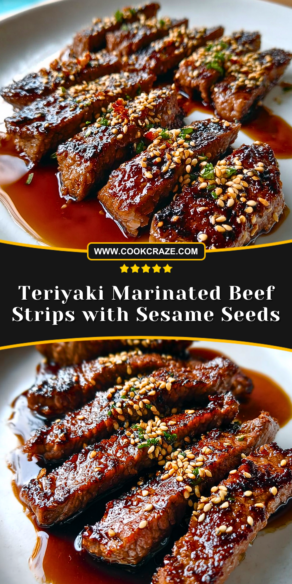 Teriyaki Marinated Beef Strips with Sesame Seeds - Cook Craze