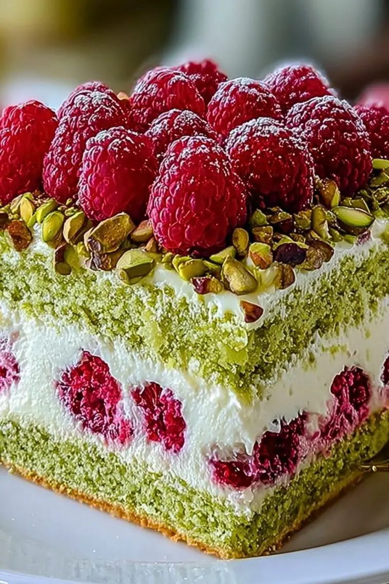 Heavenly Pistachio Raspberry Dream Cake - Cook Craze