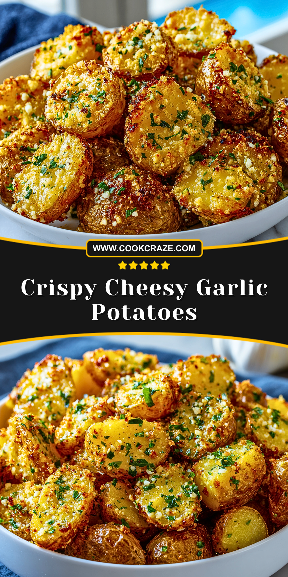 Crispy Cheesy Garlic Potatoes - Cook Craze