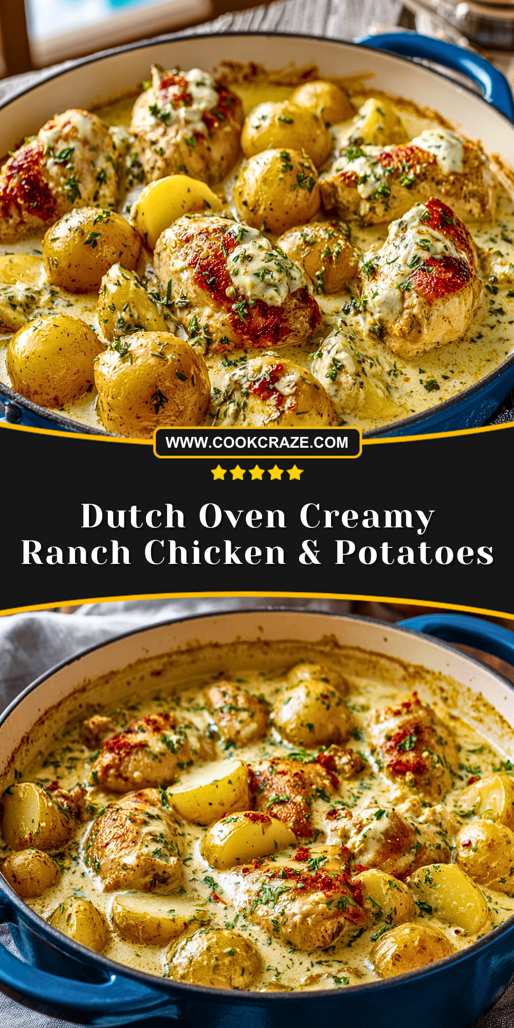 Dutch Oven Creamy Ranch Chicken & Potatoes - Cook Craze